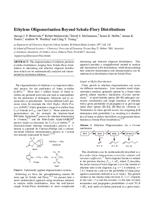 (PDF) Ethylene Oligomerisation Beyond Schulz-Flory Distributions