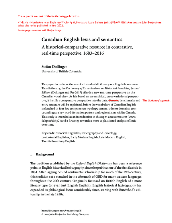 (PDF) Canadian English lexis and semantics: a historical-comparative ...