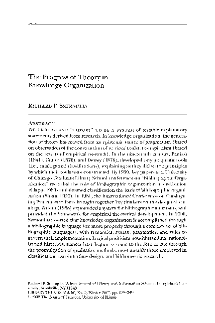 (PDF) The progress of theory in knowledge organization