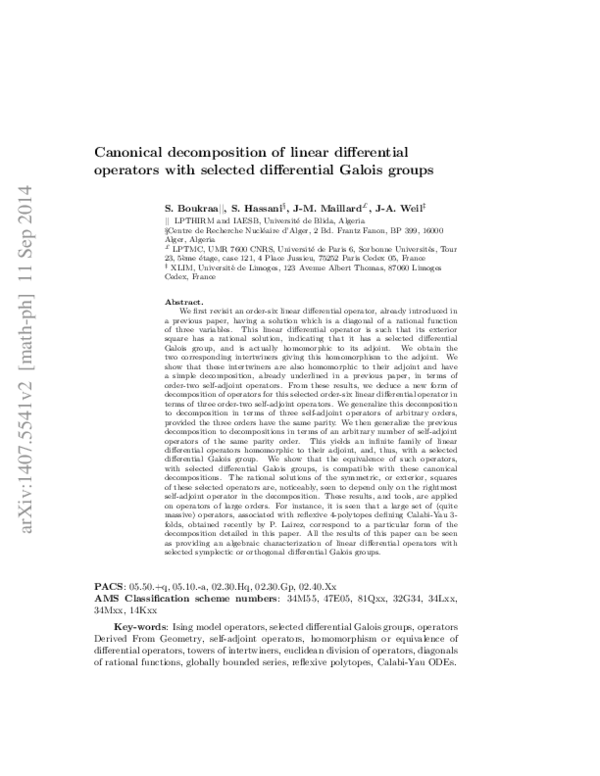 (PDF) Canonical decomposition of irreducible linear differential ...