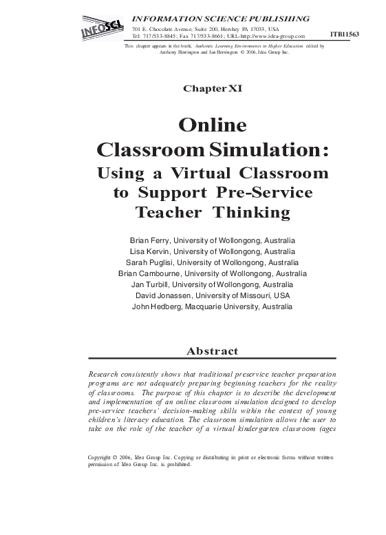 (PDF) Online classroom simulation: Using a virtual classroom to support ...