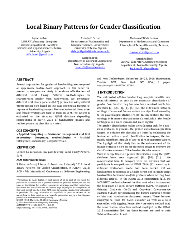 (PDF) Local Binary Patterns for Gender Classification