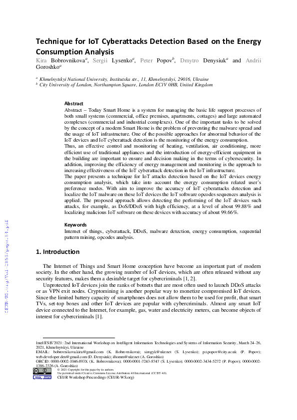 Pdf Technique For Iot Cyberattacks Detection Based On The Energy