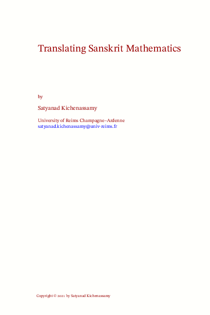 (PDF) Translating Sanskrit Mathematics