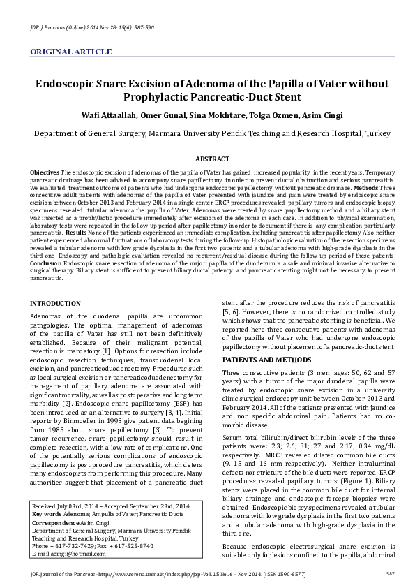 (PDF) Endoscopic snare excision of adenoma of the papilla of Vater ...