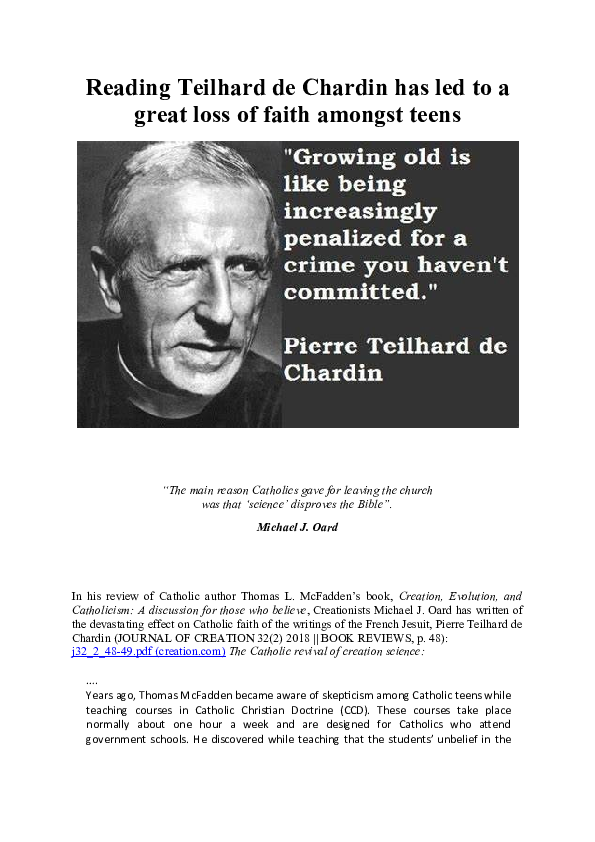 (DOC) Reading Teilhard de Chardin has led to a great loss of faith ...