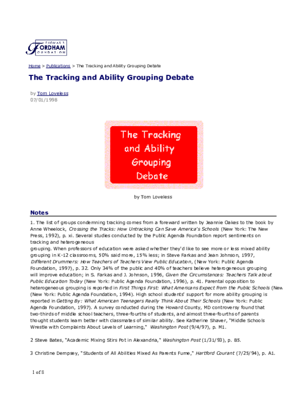 (PDF) The Tracking and Ability Grouping Debate