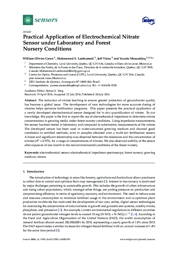 (PDF) Practical Application of Electrochemical Nitrate Sensor under ...