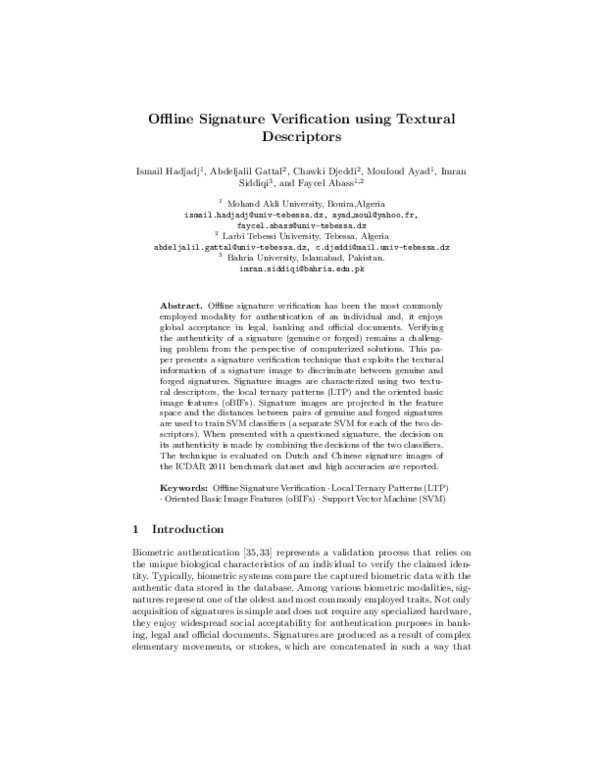 (PDF) Offline Signature Verification Using Textural Descriptors (PDF) Offline Signature Verification Using Textural Descriptors