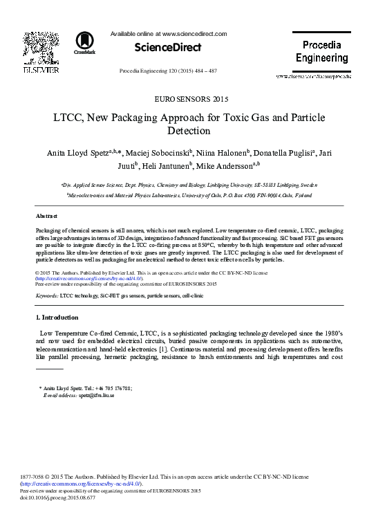 (PDF) LTCC, New Packaging Approach for Toxic Gas and Particle Detection