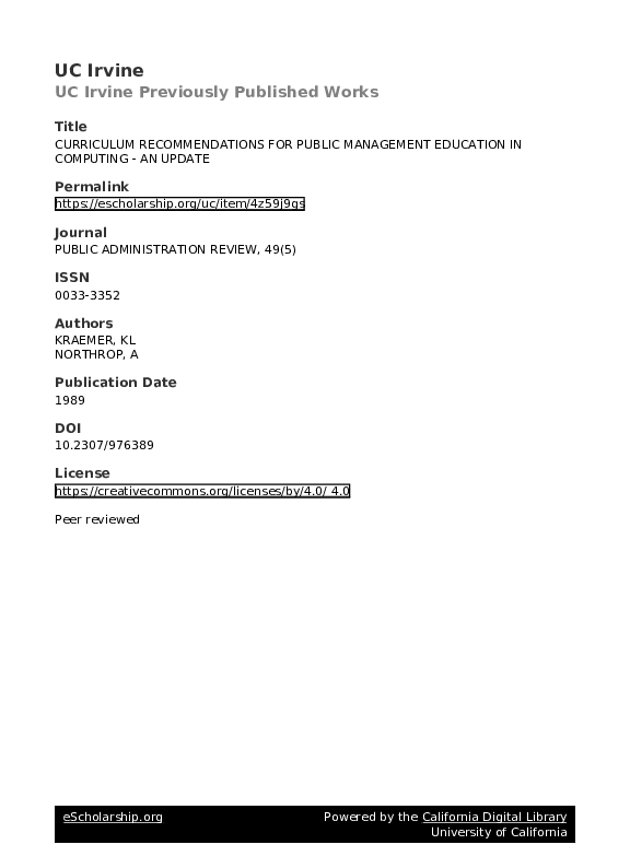 (PDF) Curriculum Recommendations for Public Management Education in ...