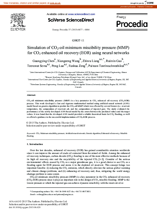 Pdf Simulation Of Co2 Oil Minimum Miscibility Pressure Mmp For Co2