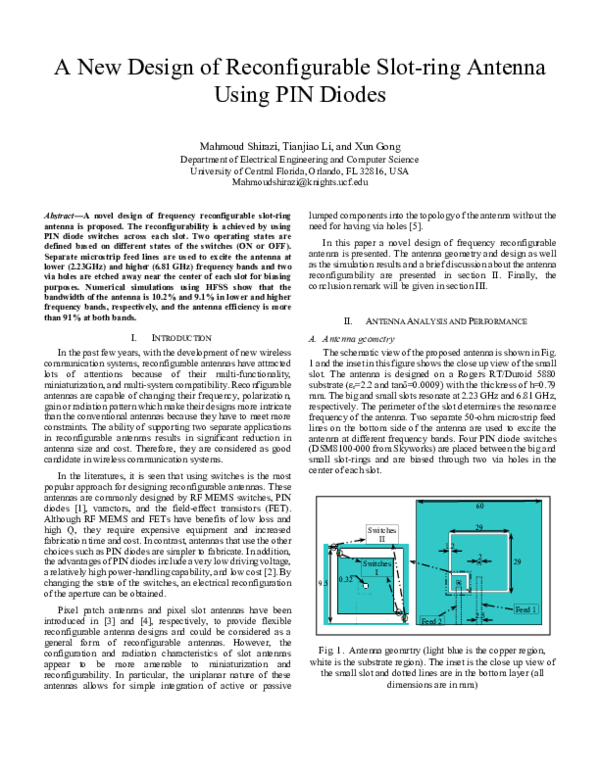 (PDF) A new design of reconfigurable slot-ring antenna using PIN diodes