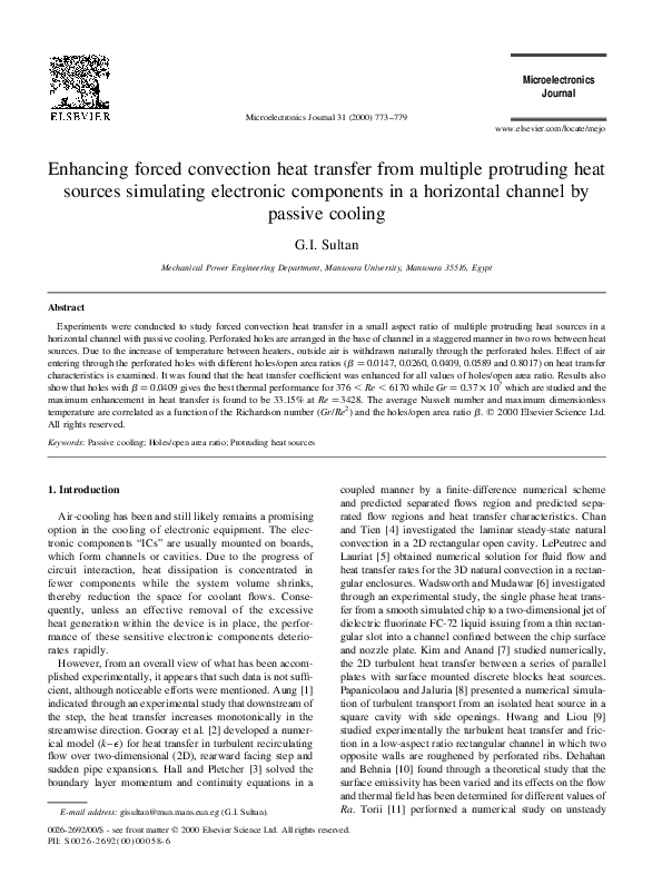Pdf Enhancing Forced Convection Heat Transfer From Multiple Protruding Heat Sources Simulating