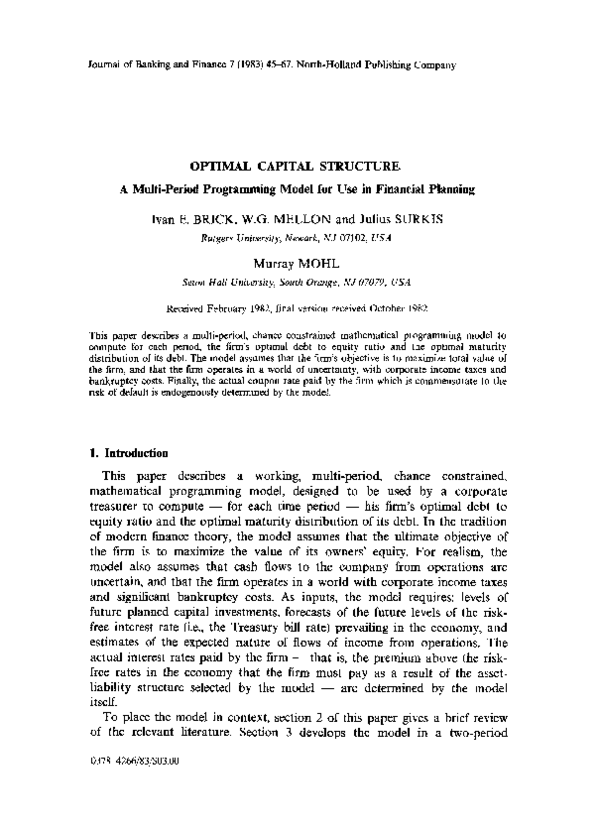 (PDF) Optimal capital structure
