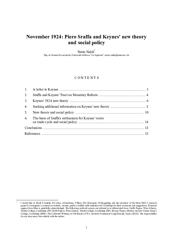 (PDF) 6 November 1924: Piero Sraffa and Keynes's New Theory and Social ...