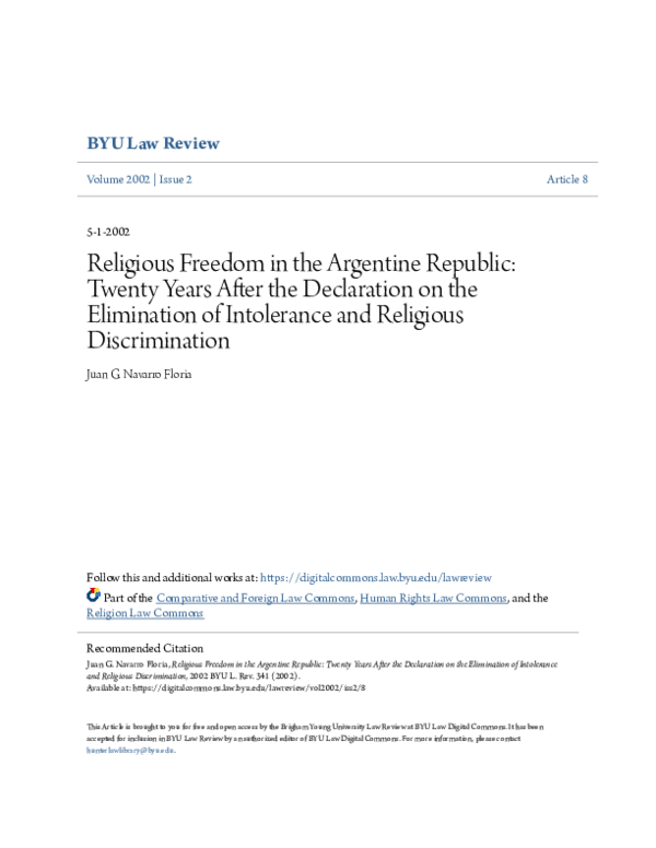 (PDF) Religious Freedom in the Argentine Republic: Twenty Years After ...