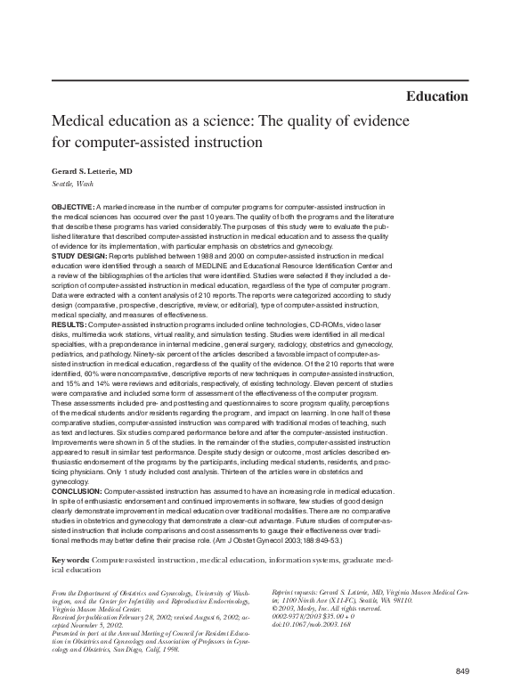 (PDF) Medical education as a science: The quality of evidence for ...