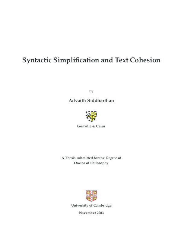 (PDF) Syntactic simplification and text cohesion