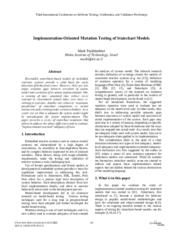 Pdf Implementation Oriented Mutation Testing Of Statechart Models