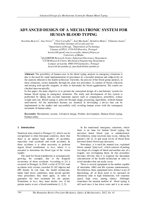 (PDF) Advanced Design of a Mechatronic System for Human Blood Typing