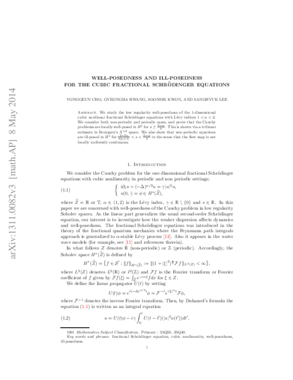 (PDF) Well-posedness and Ill-posedness for the cubic fractional Schr ...