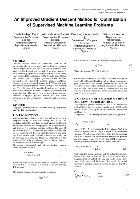 Pdf An Improved Gradient Descent Method For Optimization Of