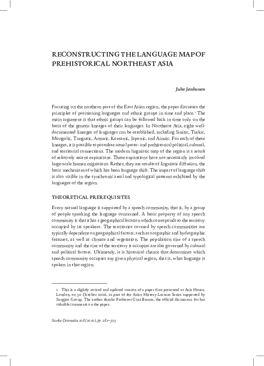(PDF) Reconstructing the Language Map of Prehistorical Northeast Asia