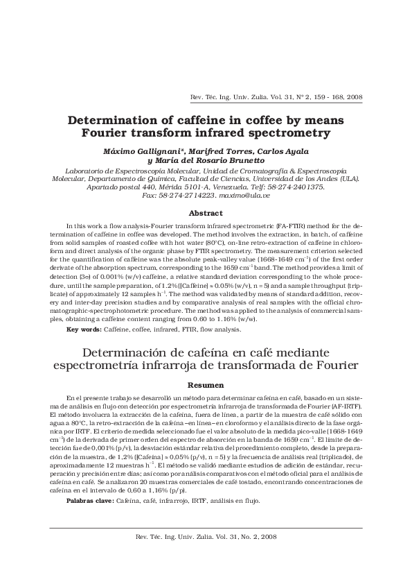 Pdf Determination Of Caffeine In Coffee By Means Fourier Transform Infrared Spectrometry
