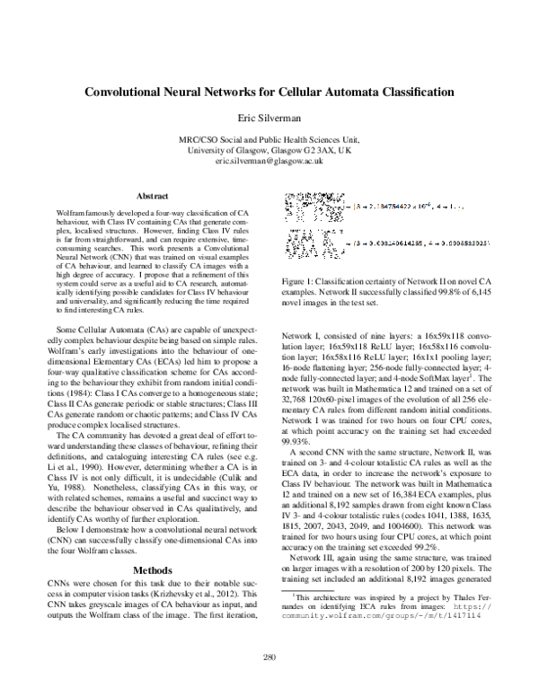 (PDF) Convolutional Neural Networks for Cellular Automata Classification
