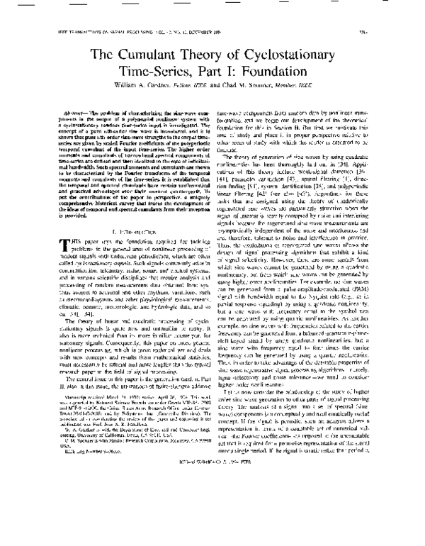 (PDF) The cumulant theory of cyclostationary time-series. I. Foundation