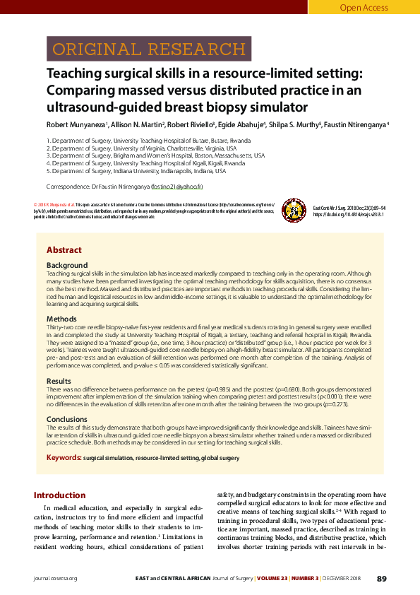(PDF) Teaching surgical skills in a resource-limited setting: Comparing ...