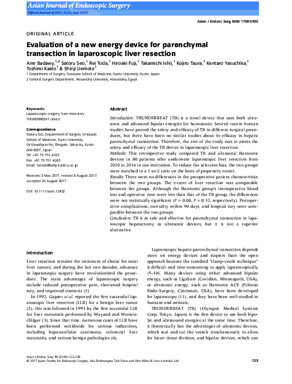 Pdf Evaluation Of A New Energy Device For Parenchymal Transection In Laparoscopic Liver Resection