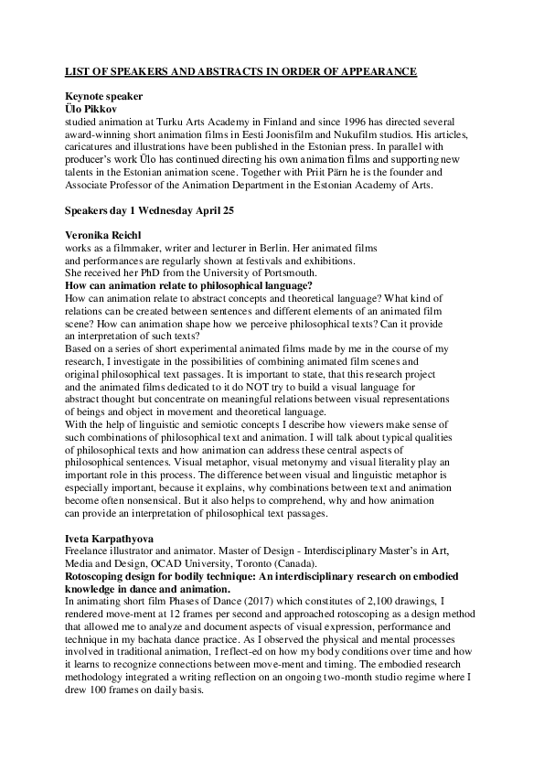 (PDF) LIST OF SPEAKERS AND ABSTRACTS IN ORDER OF APPEARANCE Keynote speaker