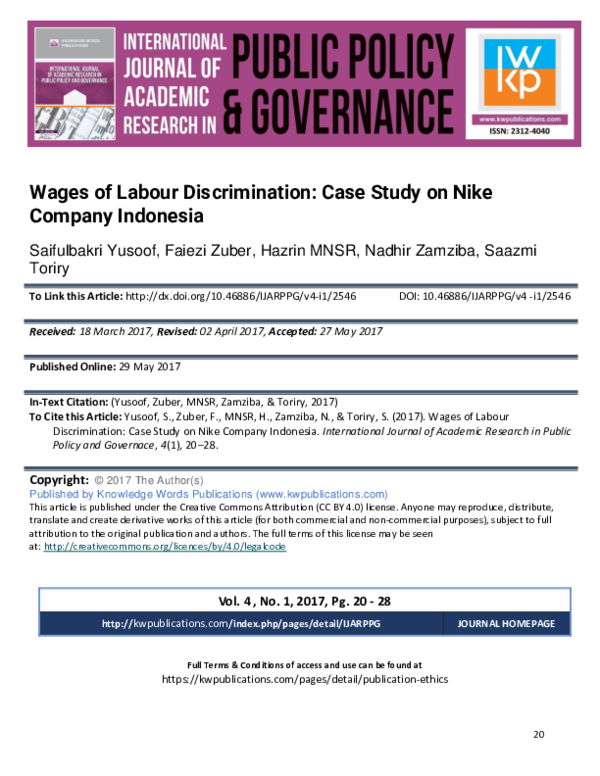 (PDF) Wages of Labour Discrimination: Case Study on Nike Company Indonesia