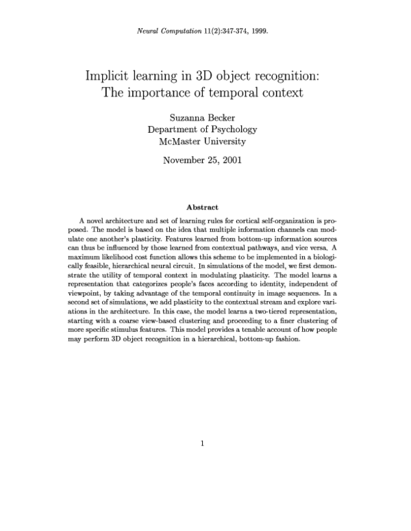 (PDF) Implicit Learning in 3D Object Recognition: The Importance of Temporal Context | Suzanna ...