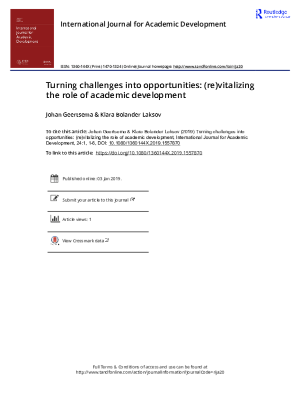 (PDF) Turning challenges into opportunities: (re)vitalizing the role of ...
