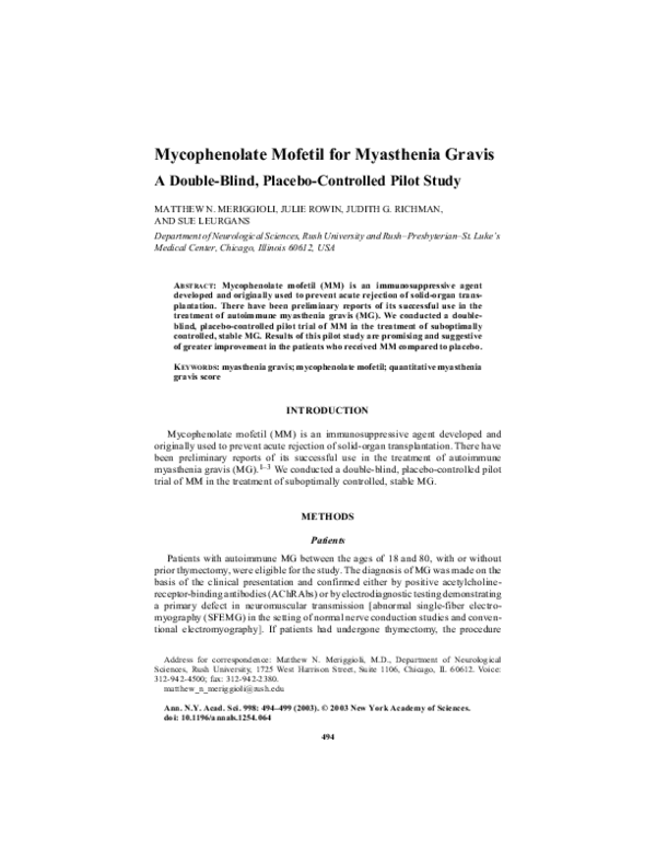 (PDF) Mycophenolate Mofetil for Myasthenia Gravis A Double-Blind ...
