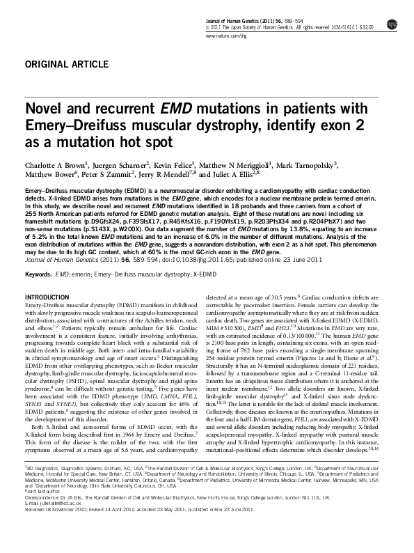 (PDF) Novel and recurrent EMD mutations in patients with Emery–Dreifuss ...
