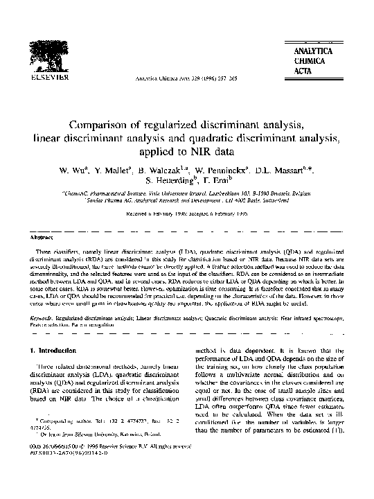(PDF) Comparison of regularized discriminant analysis linear ... (PDF) Comparison of regularized discriminant analysis linear ...