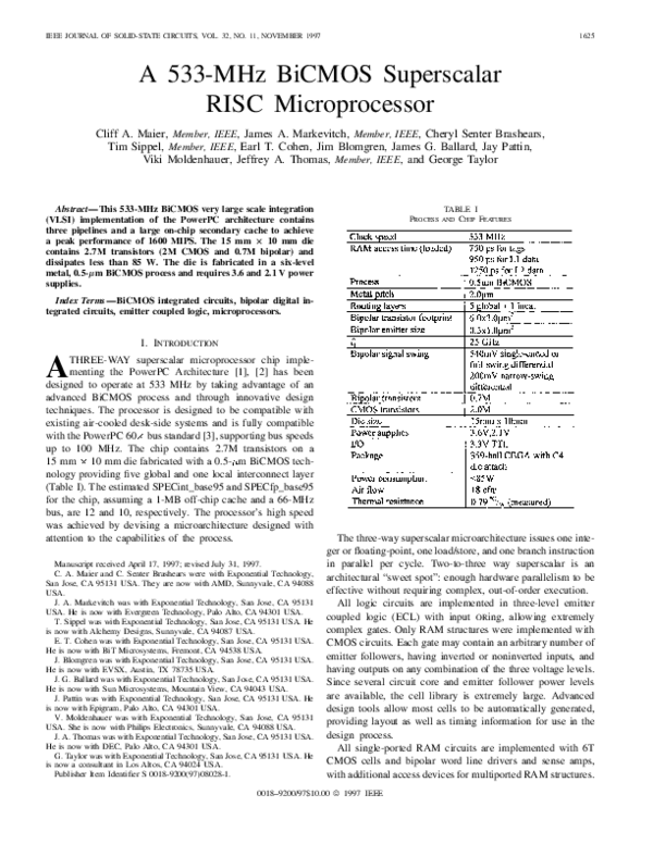 (PDF) A 533MHz BiCMOS superscalar RISC microprocessor