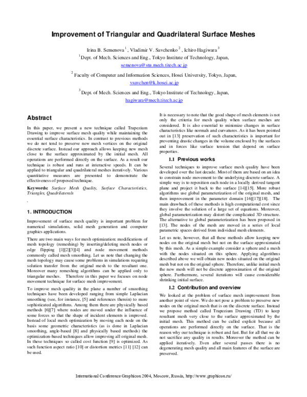 (PDF) Improvement of Triangular and Quadrilateral Surface Meshes