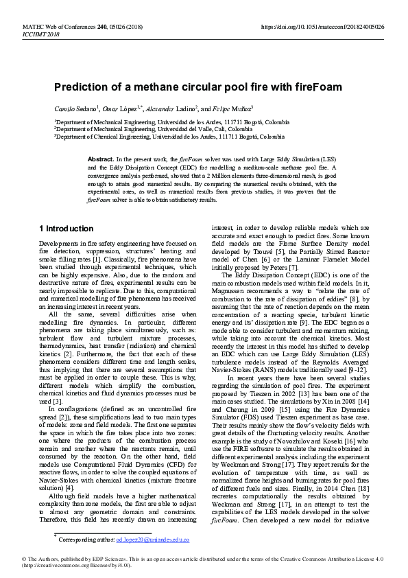 (PDF) Prediction of a methane circular pool fire with fireFoam