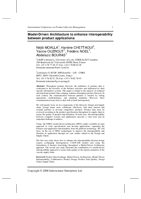 (PDF) Model-Driven Architecture to enhance interoperability between product applications