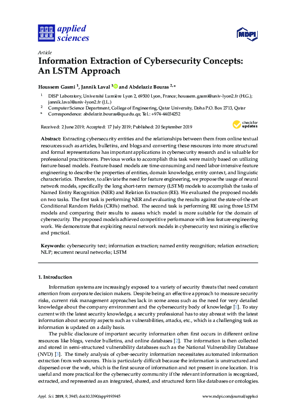 (PDF) Information Extraction of Cybersecurity Concepts: An LSTM Approach