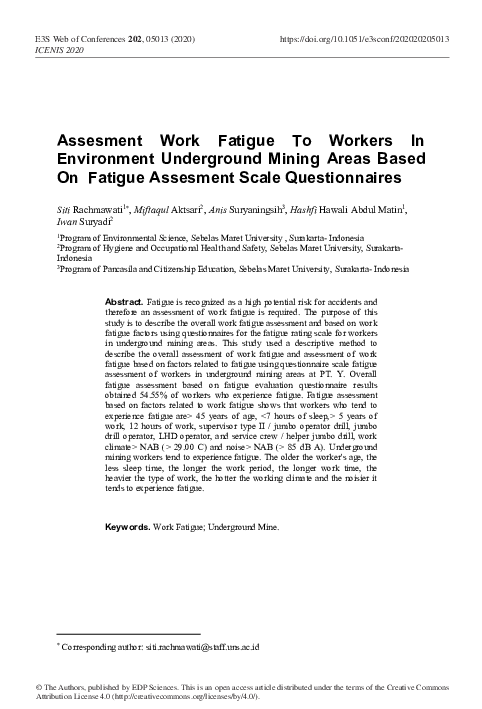 (PDF) Assesment Work Fatigue To Workers In Environment Underground ...