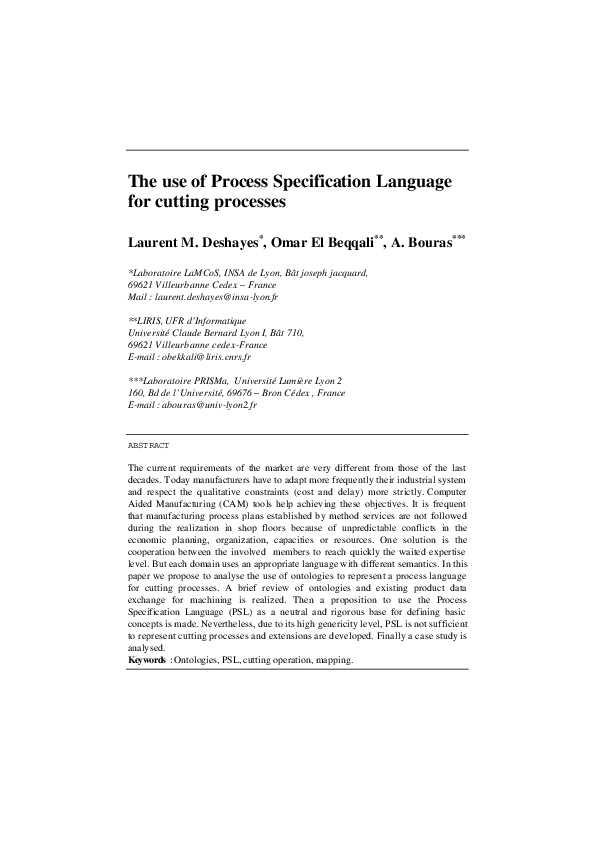 (PDF) The use of process specification language for cutting processes