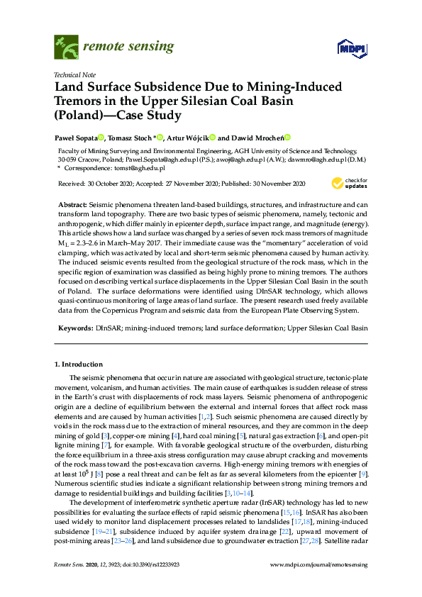 (PDF) Land Surface Subsidence Due to Mining-Induced Tremors in the ...
