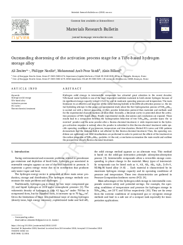 (PDF) Outstanding shortening of the activation process stage for a TiFe ...