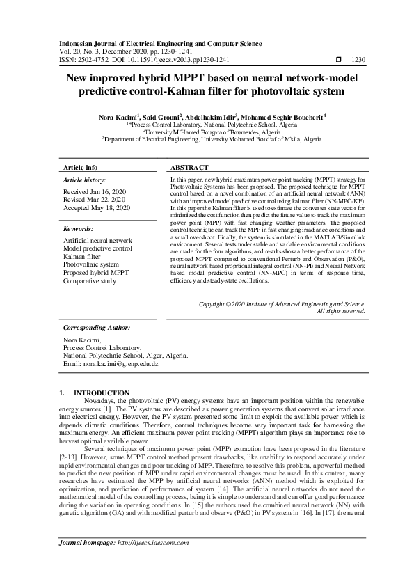 Pdf New Improved Hybrid Mppt Based On Neural Network Model Predictive